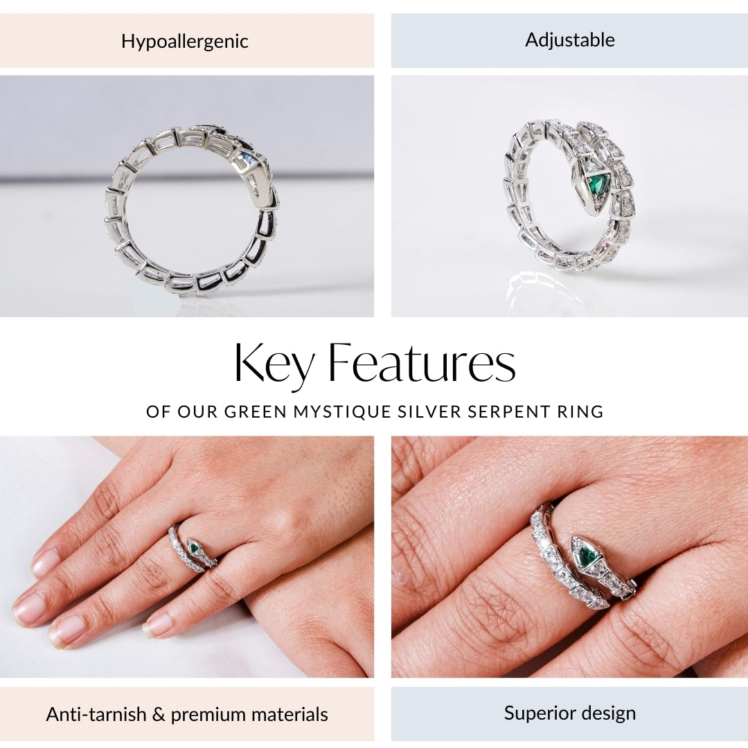 Ring Online - Premium Green Mystique Silver Serpent Ring | Nestasia