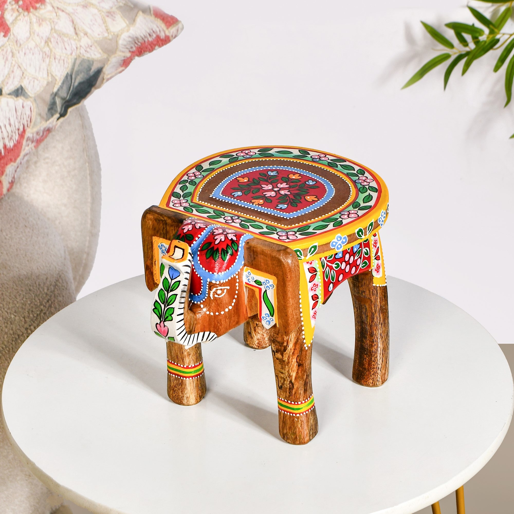 Handpainted Artistry Natural Mango Wood Elephant Riser Online - Premium ...