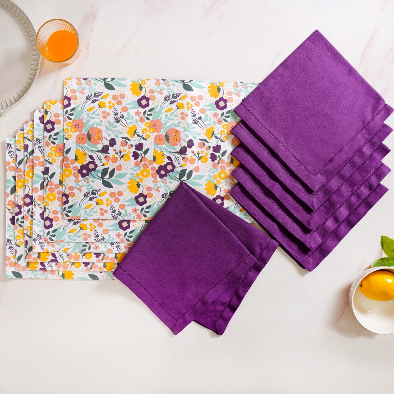Viola Table Napkin And Mat Set Of 12 Online - Premium Table Mat | Nestasia
