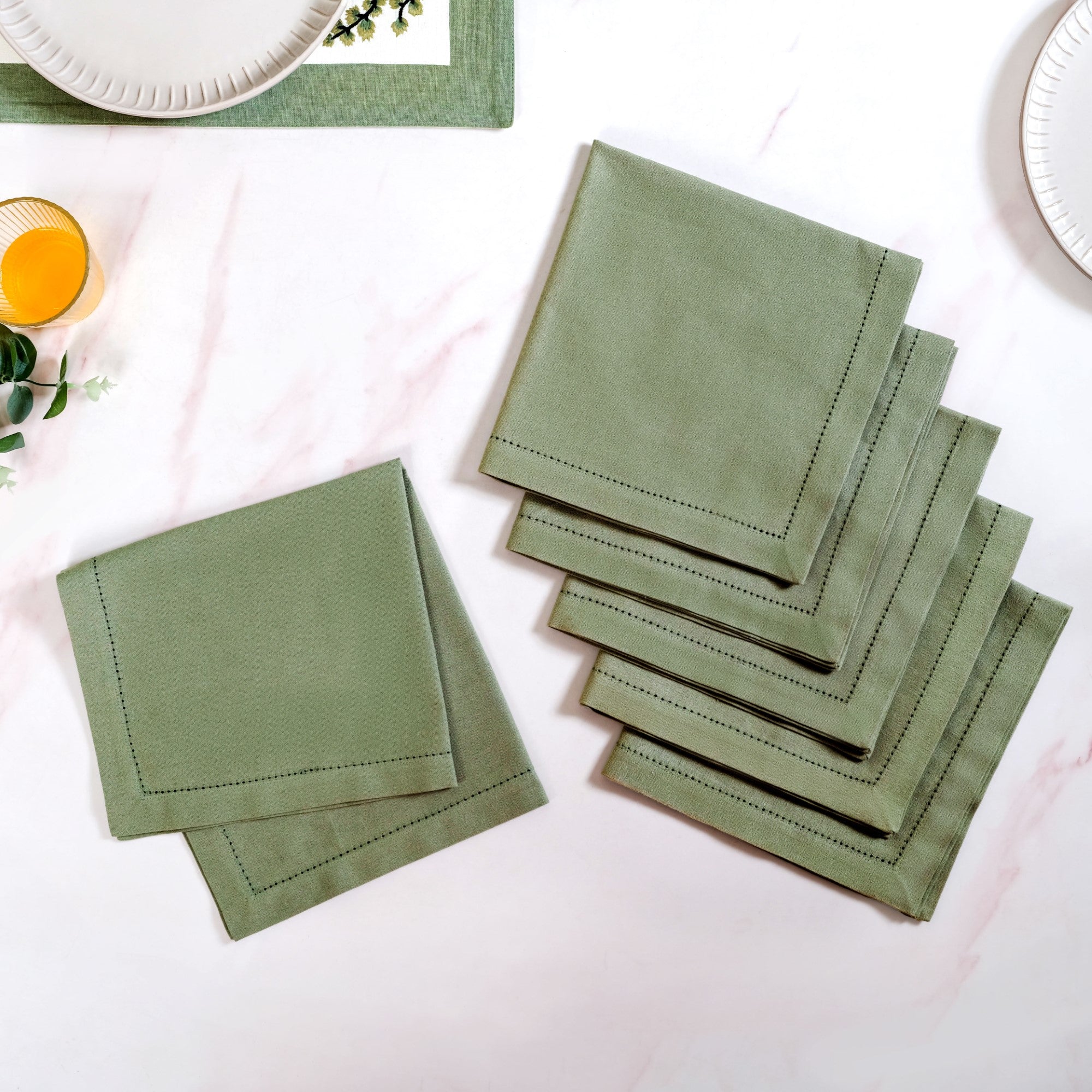 Midori Premium Cotton Hemstitched Dinner Napkins Set Of 6 In Sage Green ...