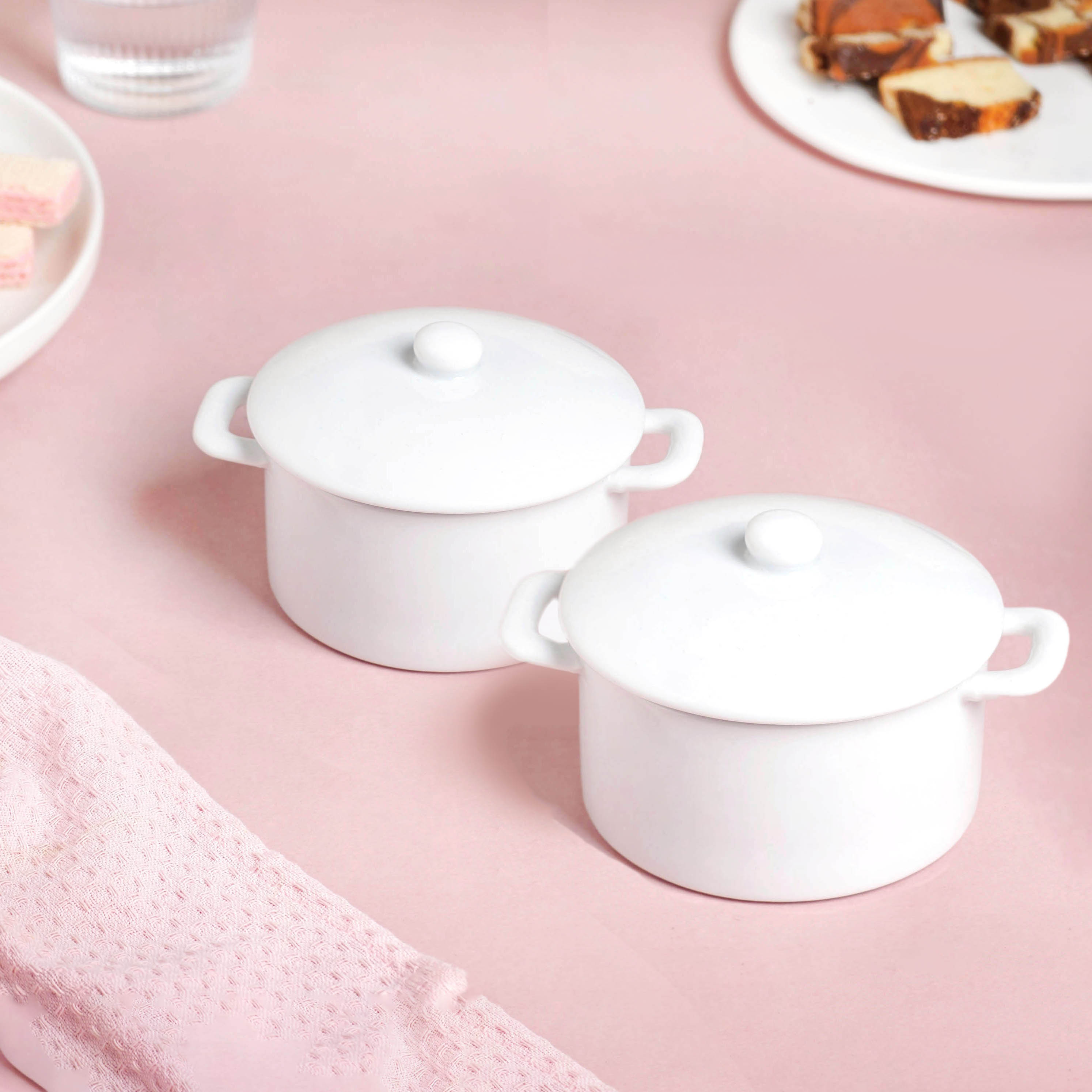 Mini Ceramic Casserole Dish With Lid White Set Of 2 Online - Premium ...