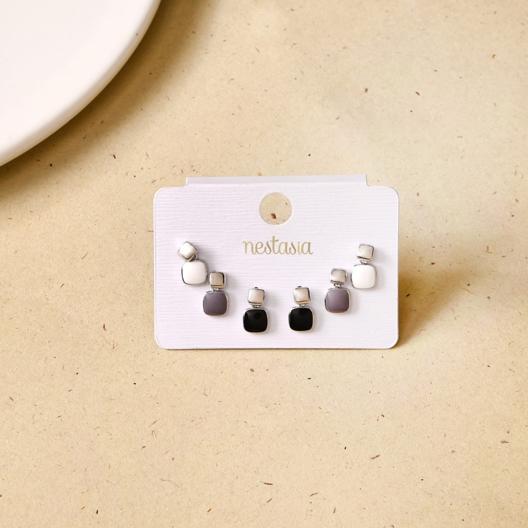 Earrings Online - Premium Neutre Small Stud Danglers Set Of 3 | Nestasia