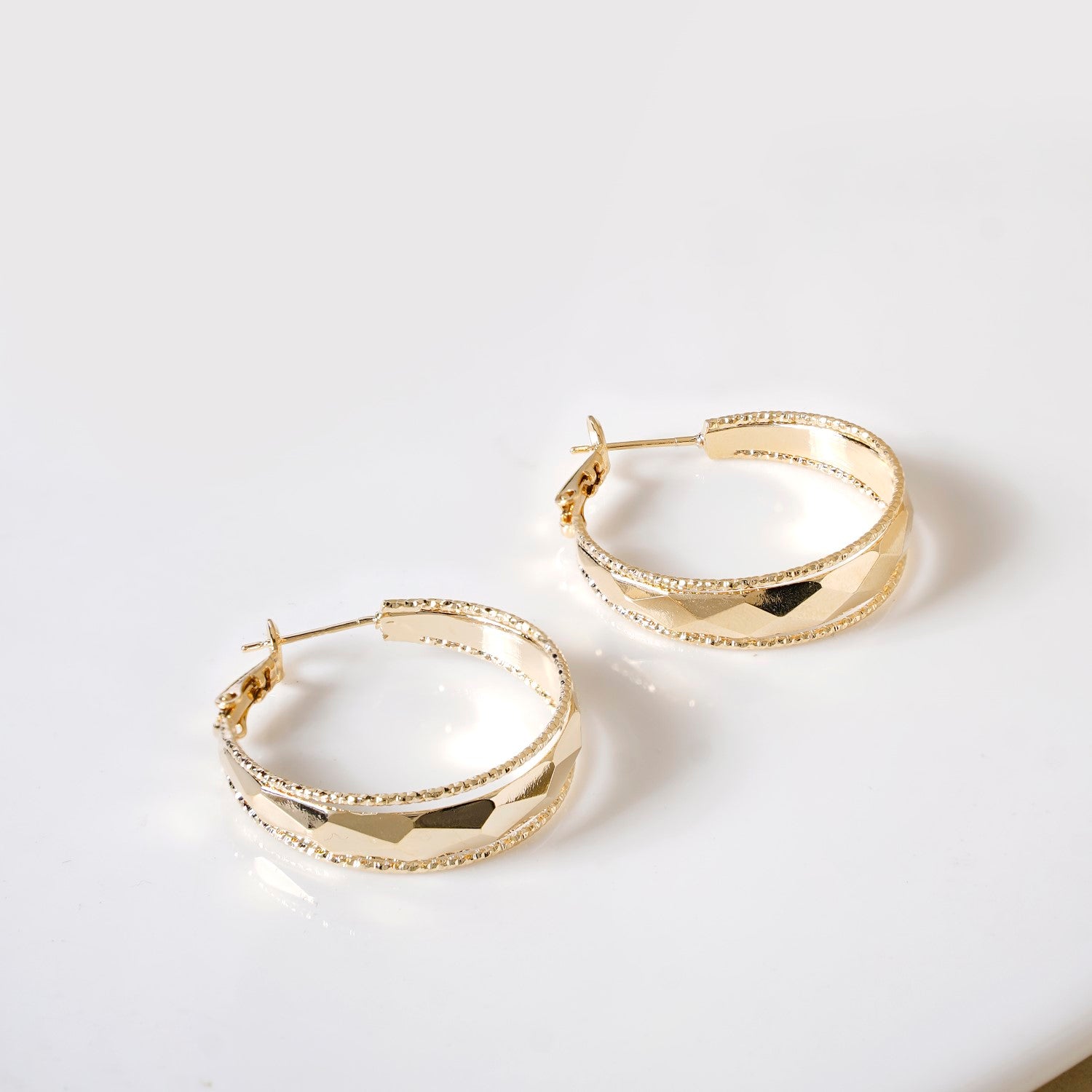 Jewellery Online - Premium Patterned Geometric Gold Hoops | Nestasia