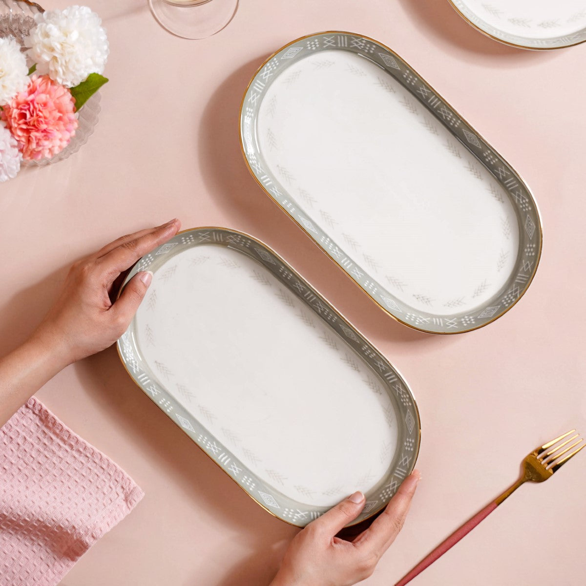 Azo Grey Set Of 2 Serving Platters 12 Inch Online - Premium Platter ...