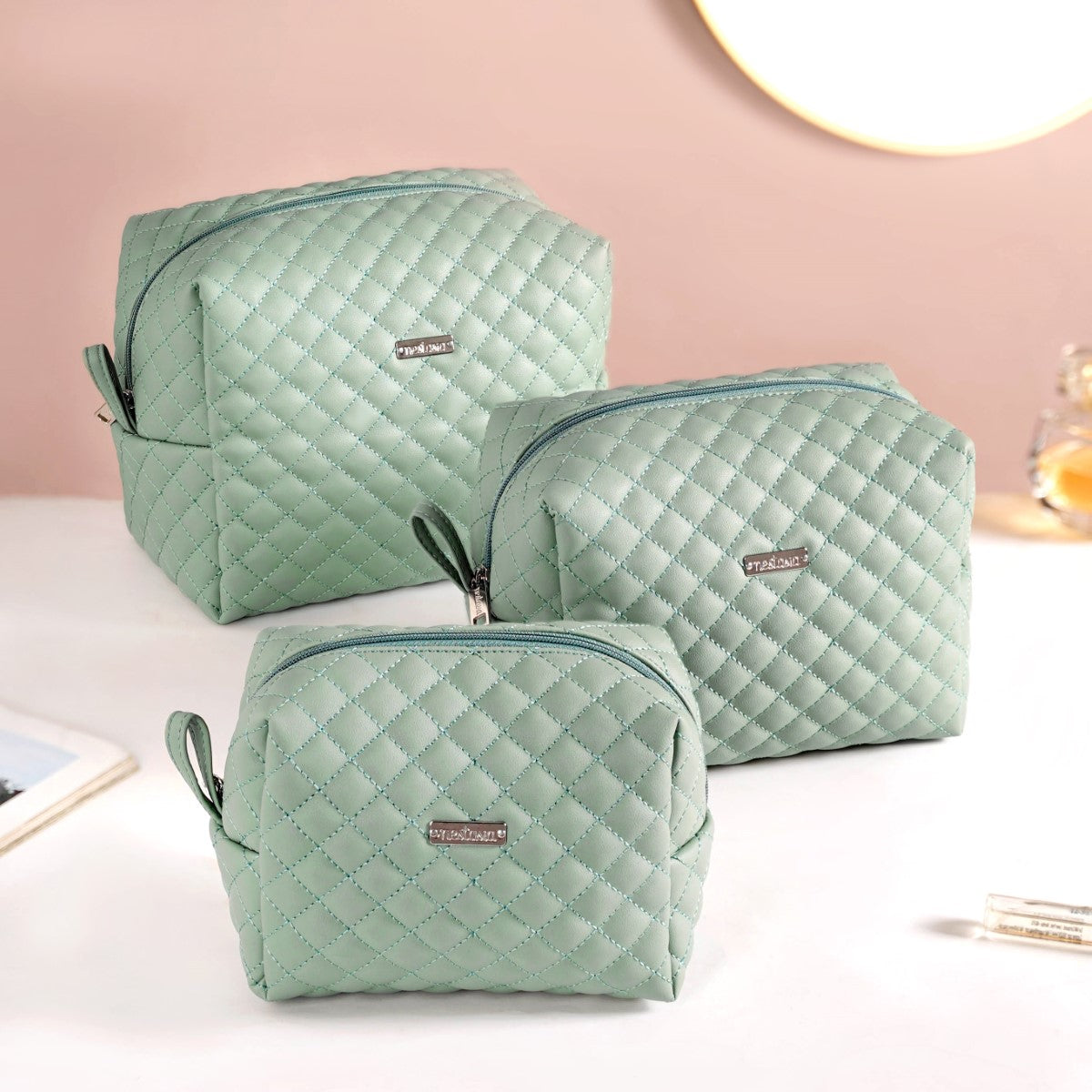 Portable Travel Pouches Set Of 3 Mint Green Online - Premium Vanity ...