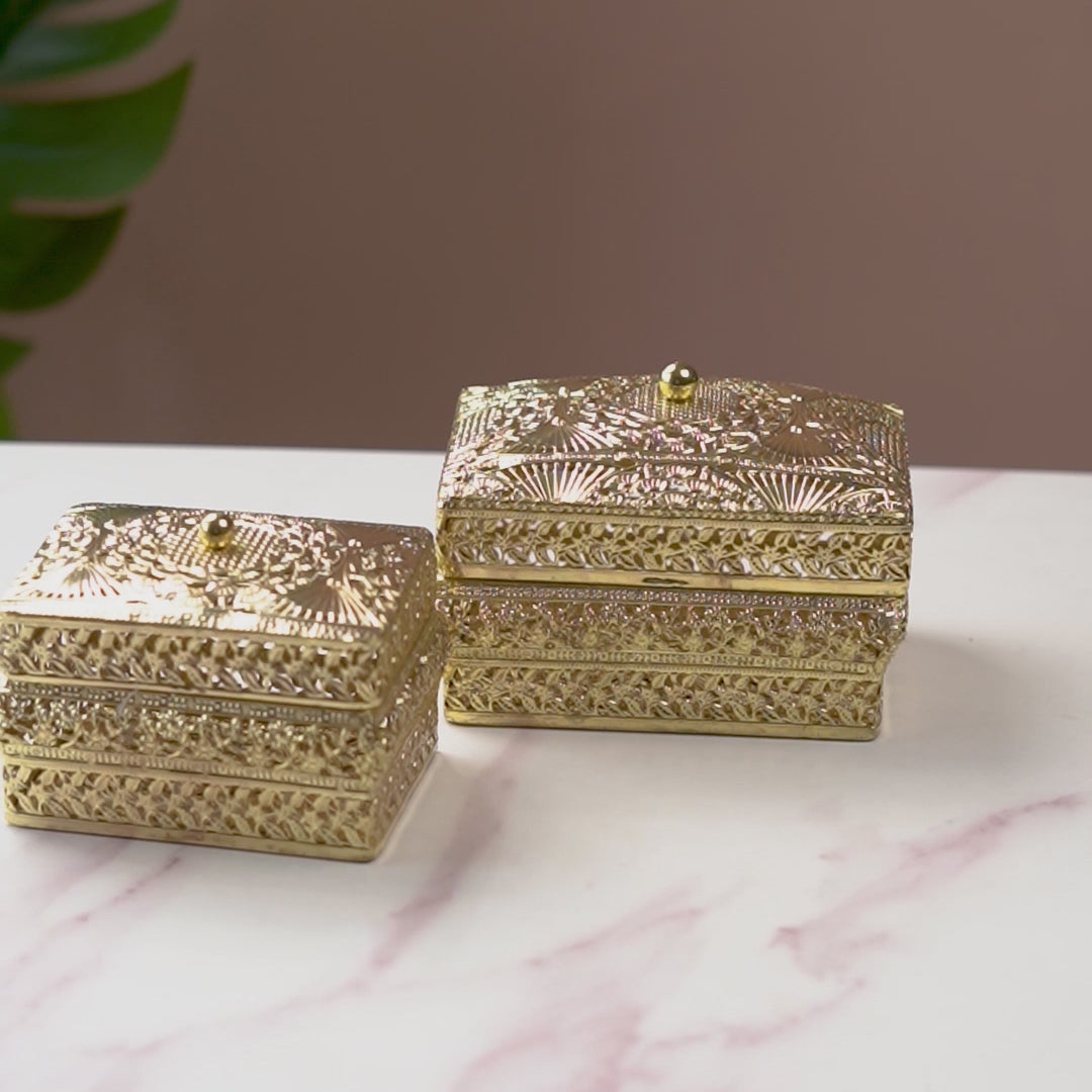 Gold Metal Boxes Online - Decorative Golden Square Box | Nestasia