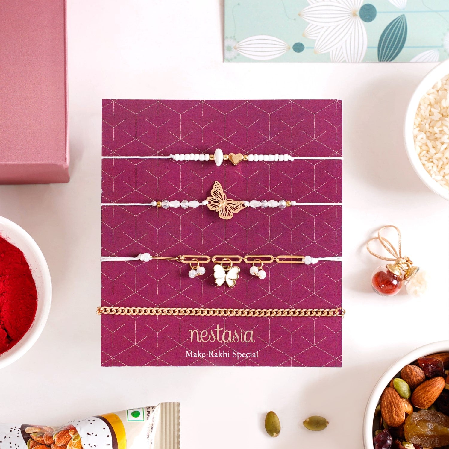 Butterfly Gold Chain Rakhi Gift Set Of 6 With Box And Card Online ...
