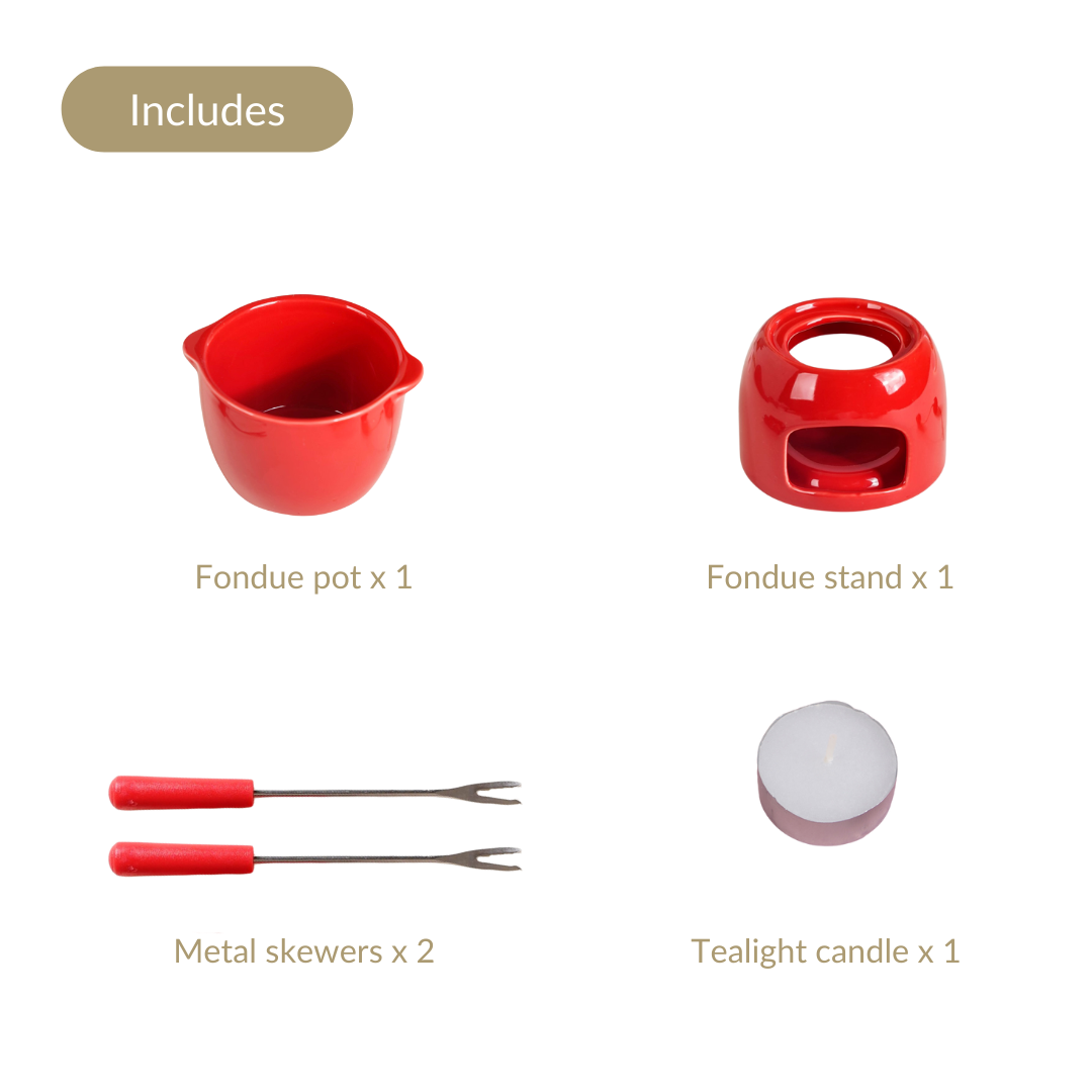 Red Mini Fondue Set With 2 Dipping Forks And Tealight Holder Online ...