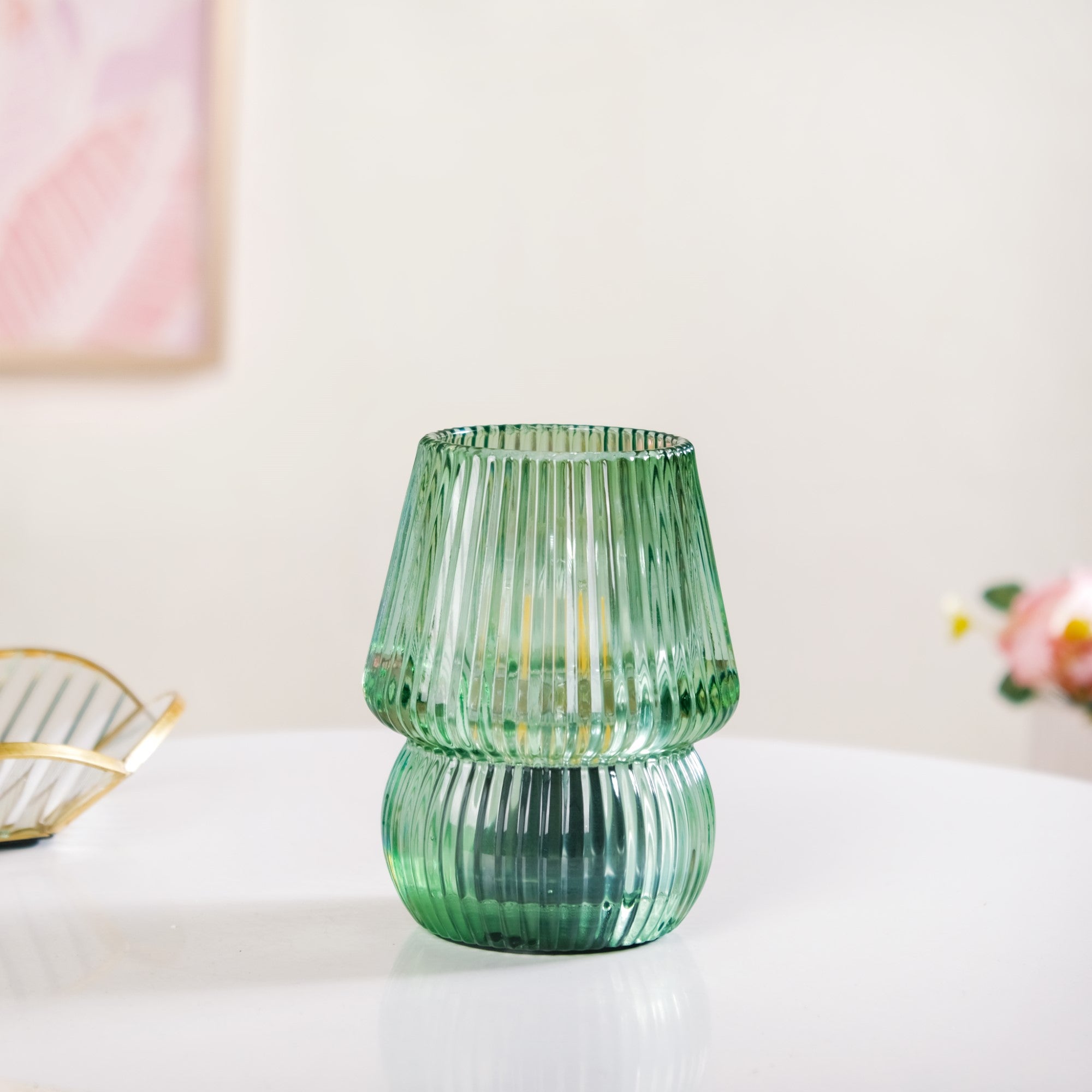 Cordless Ribbed Glass Lantern Lamp With LED Bulb Online - Premium Lamp ...