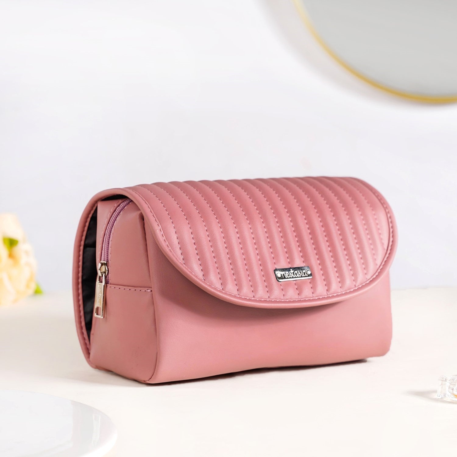 Roll Top Flap Travel Makeup Pouch Pink Online - Premium Vanity Pouch ...