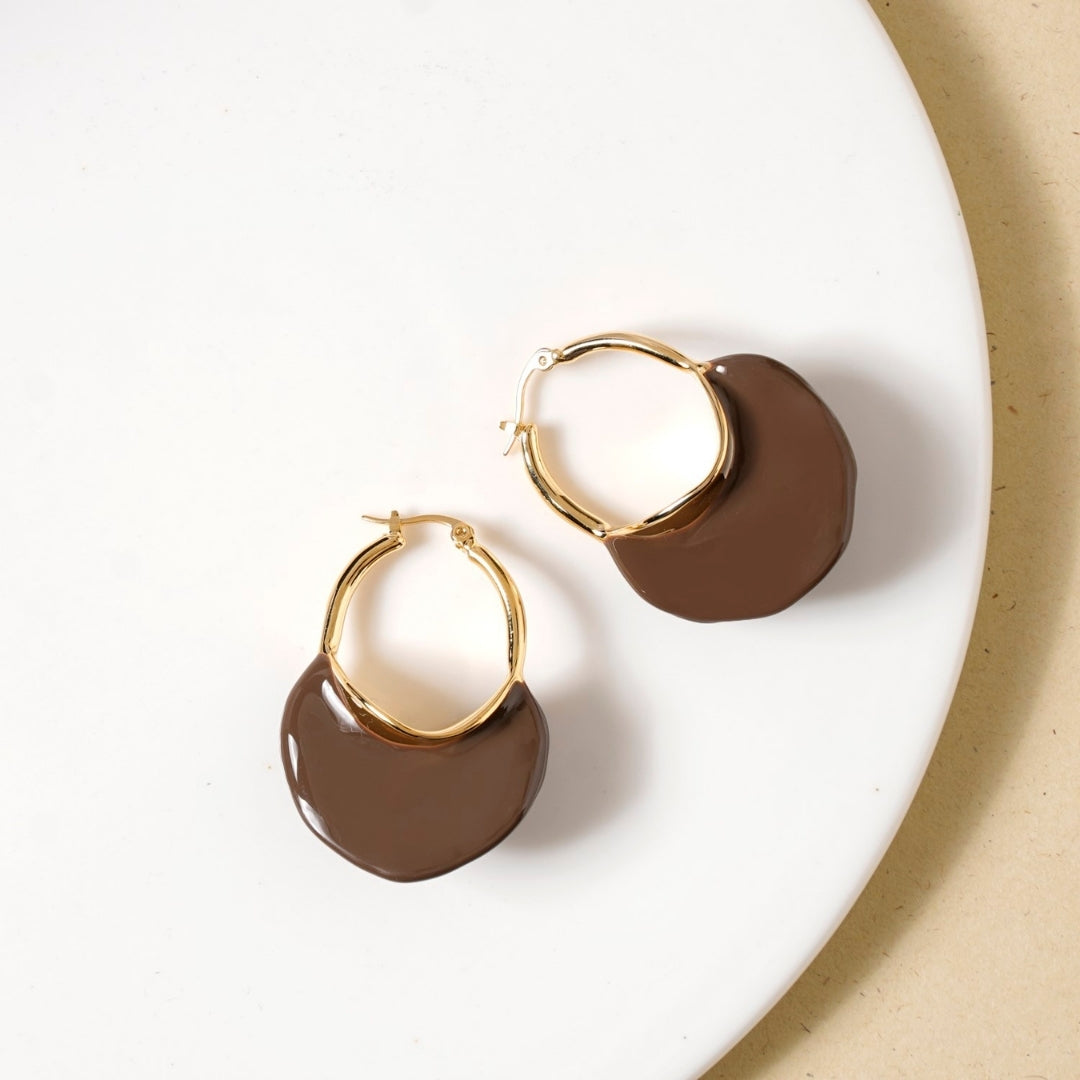 Jewellery Online - Premium Sculpted Arc Hoop Earrings Brown | Nestasia