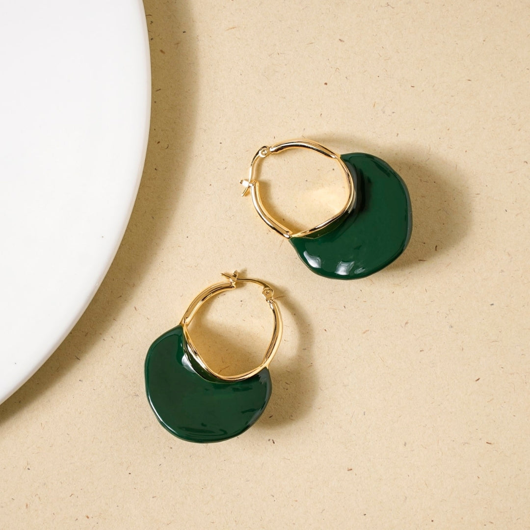 Jewellery Online - Premium Sculpted Arc Hoop Earrings Green | Nestasia