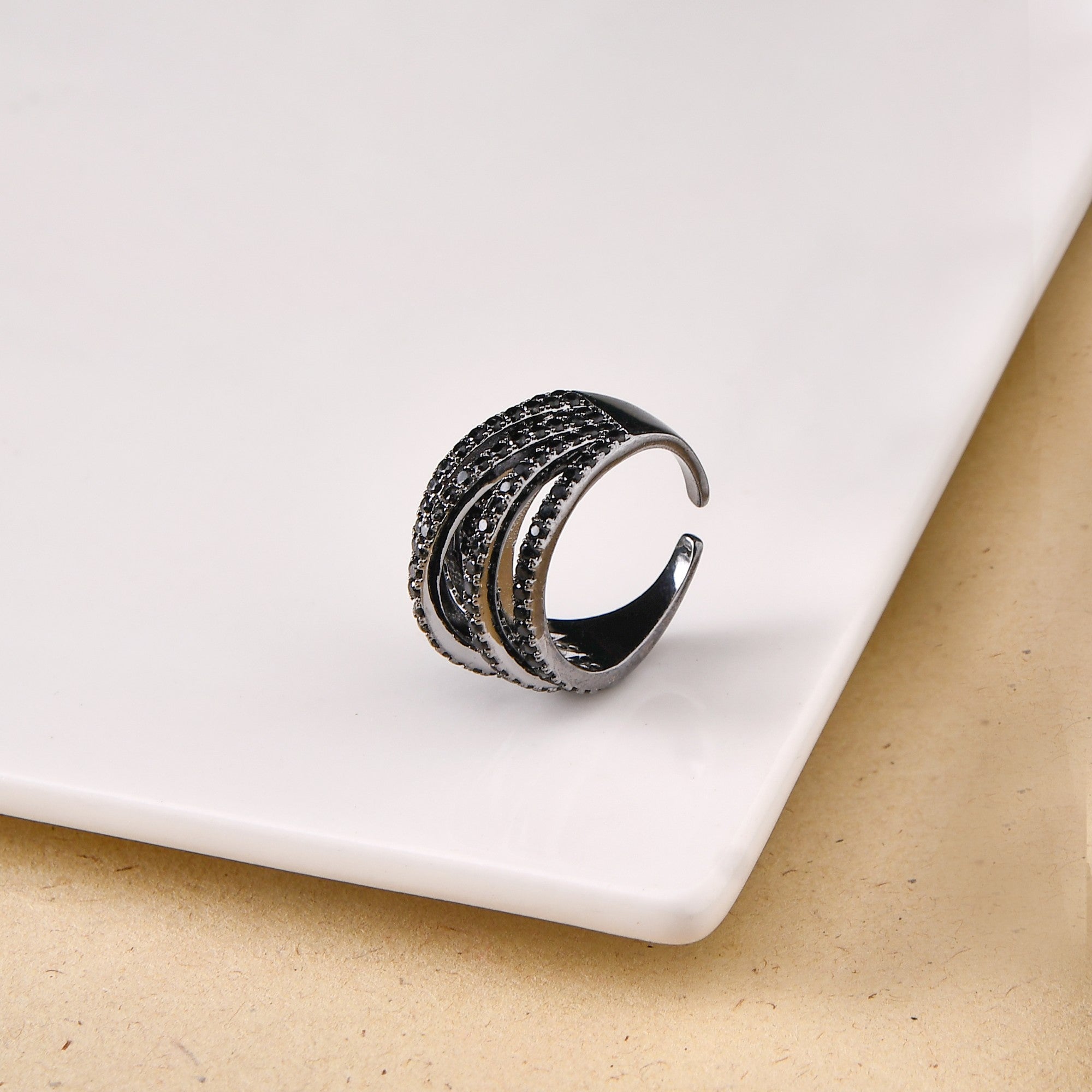 Ring Online - Premium Sculpted Layers Oxidised Silver Ring | Nestasia
