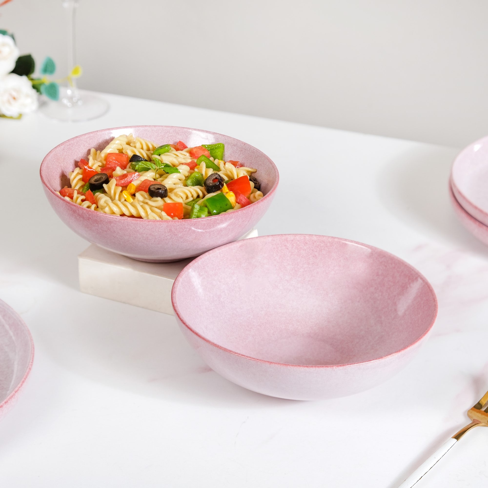 Sera Ceramic Large Serving Bowl Set Of 2 Pink 1000ml Online - Premium Serving Bowl | Nestasia