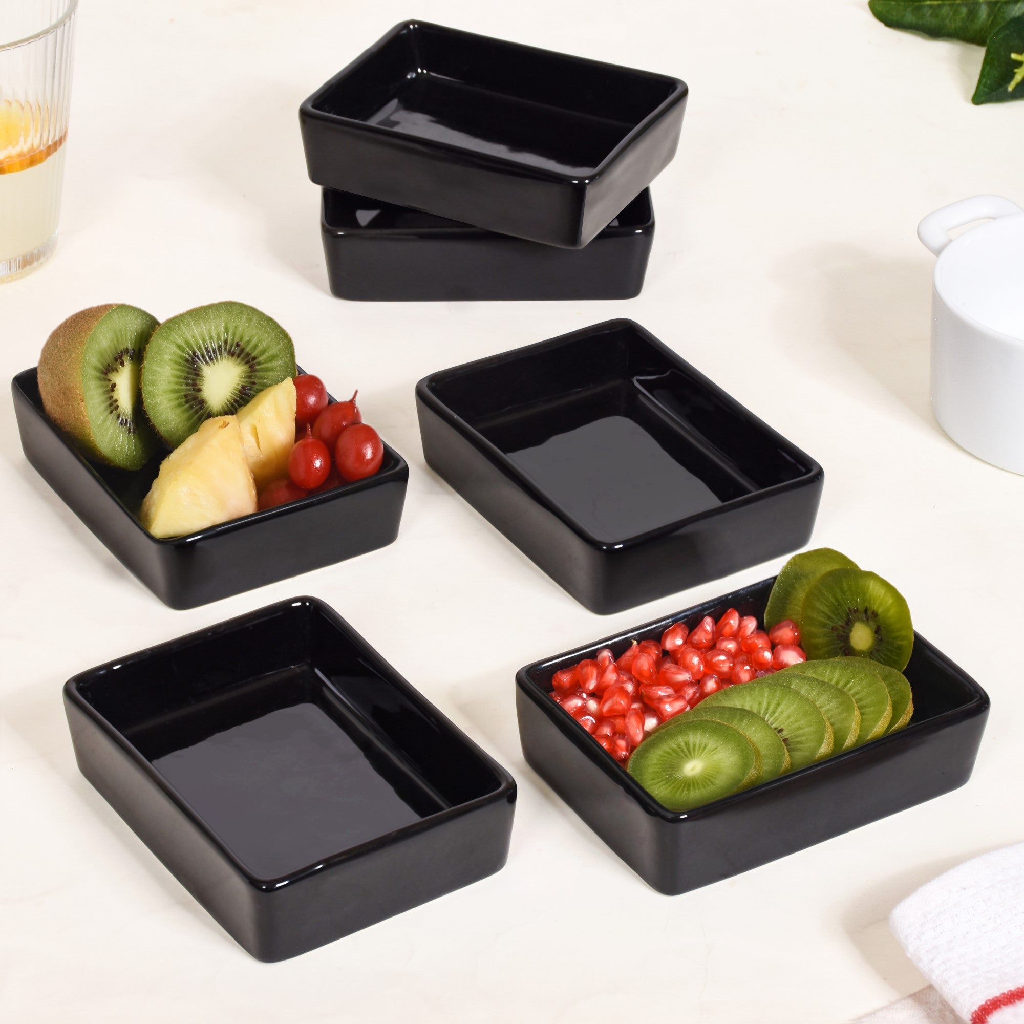 Shallow Rectangular Ceramic Dessert Dish Set Of 6 Black Online ...