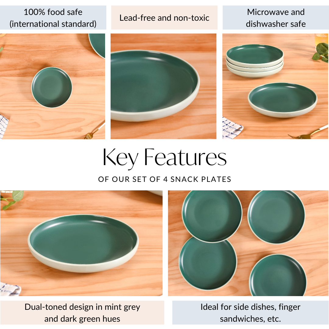 Zoella Ceramic Side Plates Set Of 4 Green 7 Inch Online - Premium Snack ...