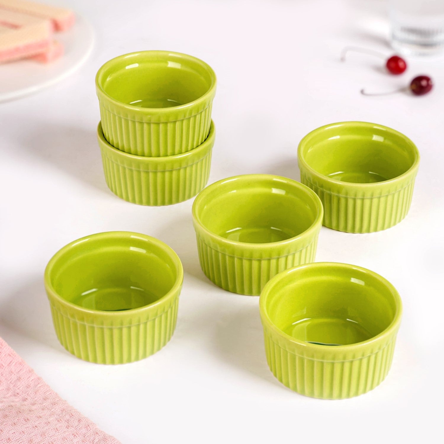 Set Of 6 Ceramic Souffle Ramekin Green Online - Premium Baking Dish ...
