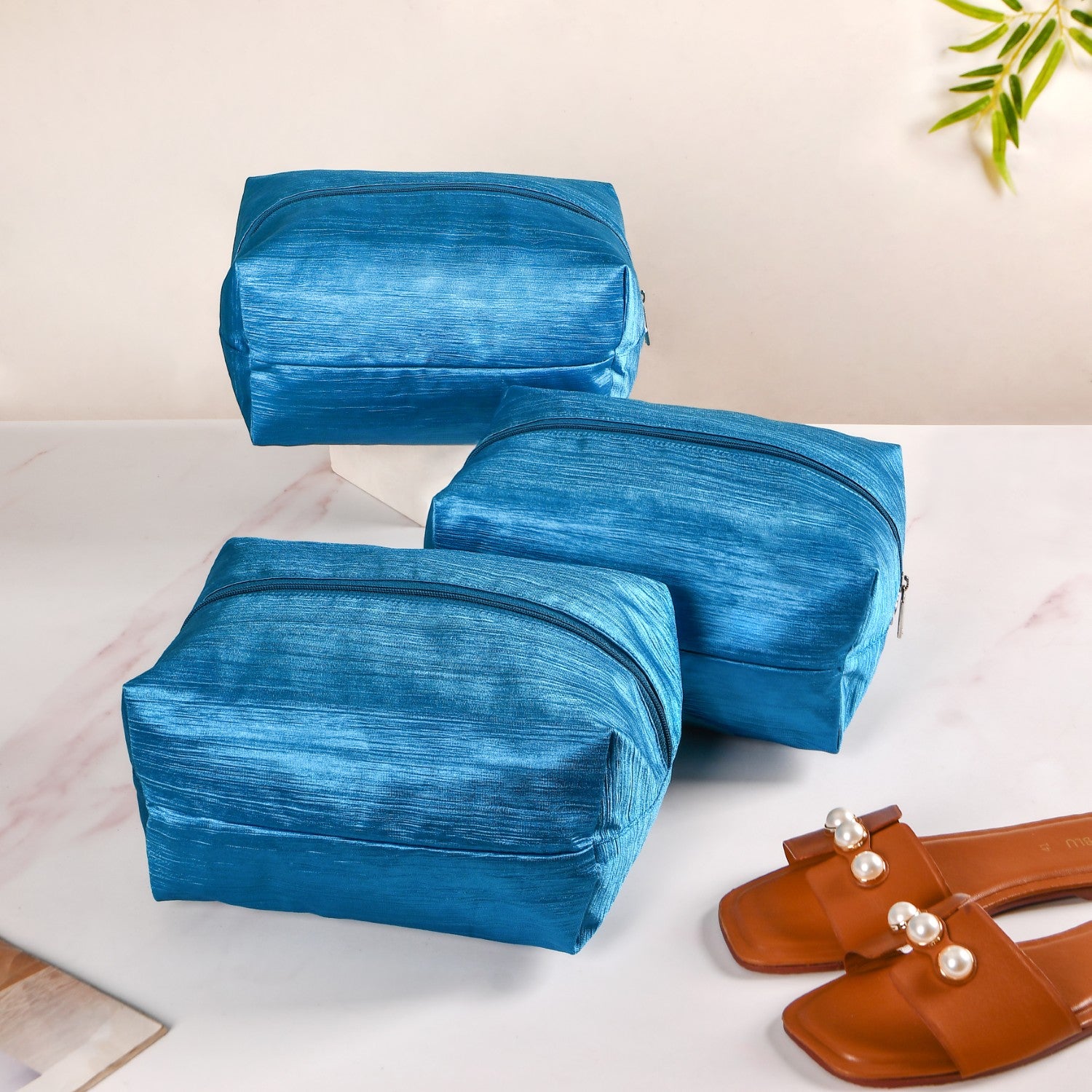 Teal Zippered Travel Shoe Bags Small Set Of 3 Online - Premium Travel ...
