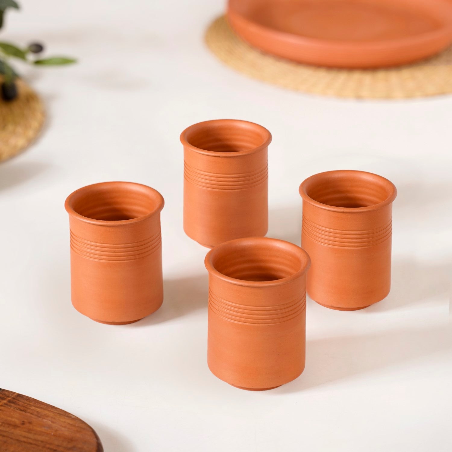 Pinstripe Textured Terracotta Glasses Set Of 4 200ml Online - Premium ...