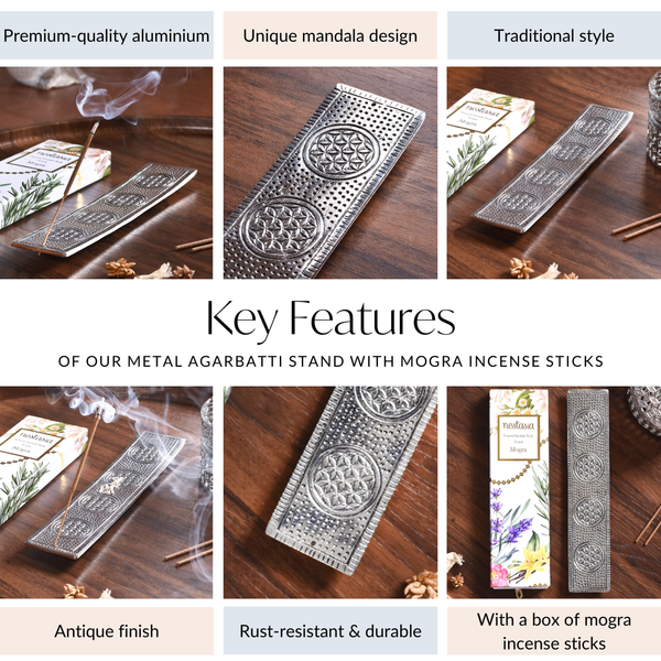 Rectangular Metal Agarbatti Stand With Mogra Incense Sticks Online Premium Devotion Nestasia