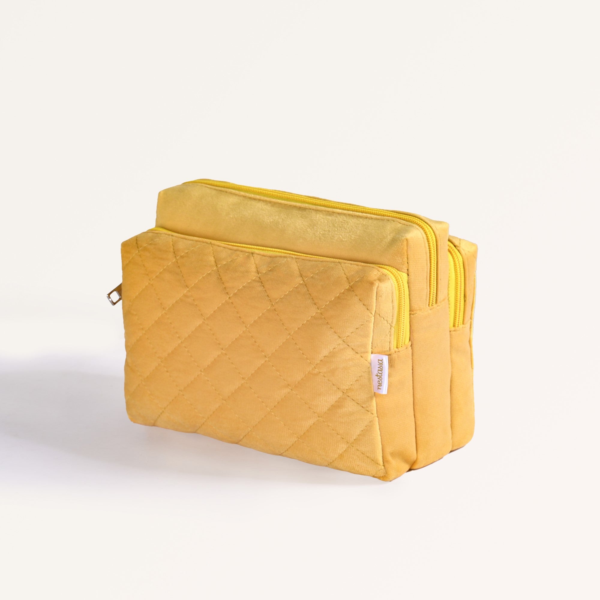 Velvet Travel Makeup Pouch Yellow Online - Premium Vanity Pouch | Nestasia