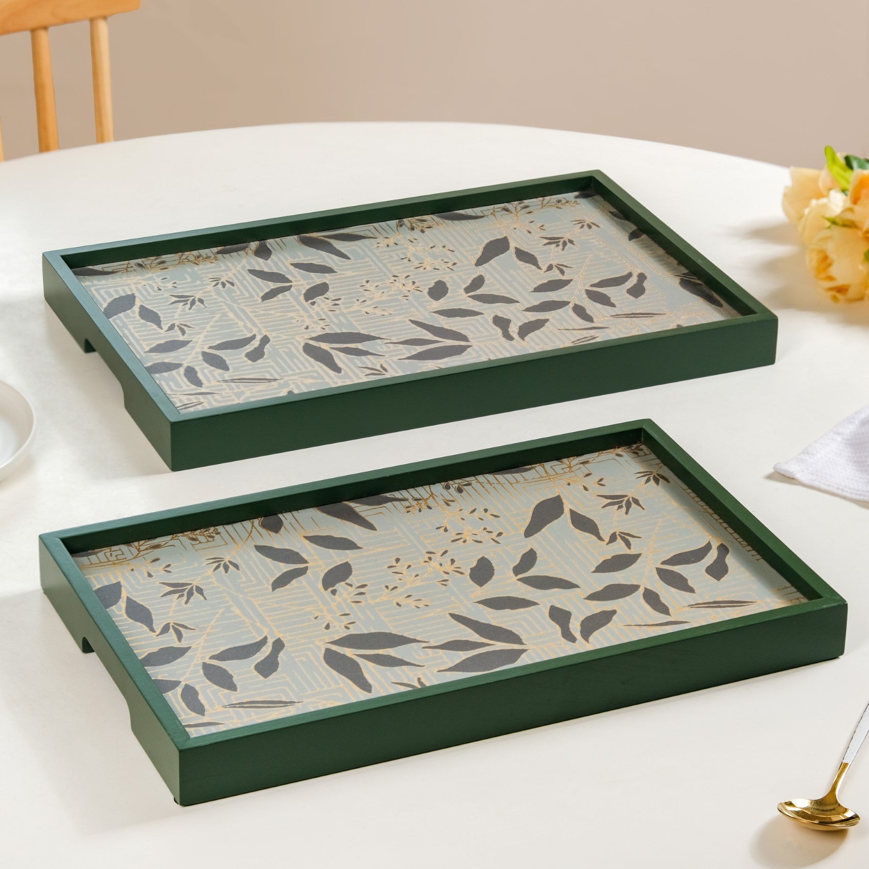 Verdantia Wooden Tea Tray Set Of 2 Online - Premium Tray | Nestasia