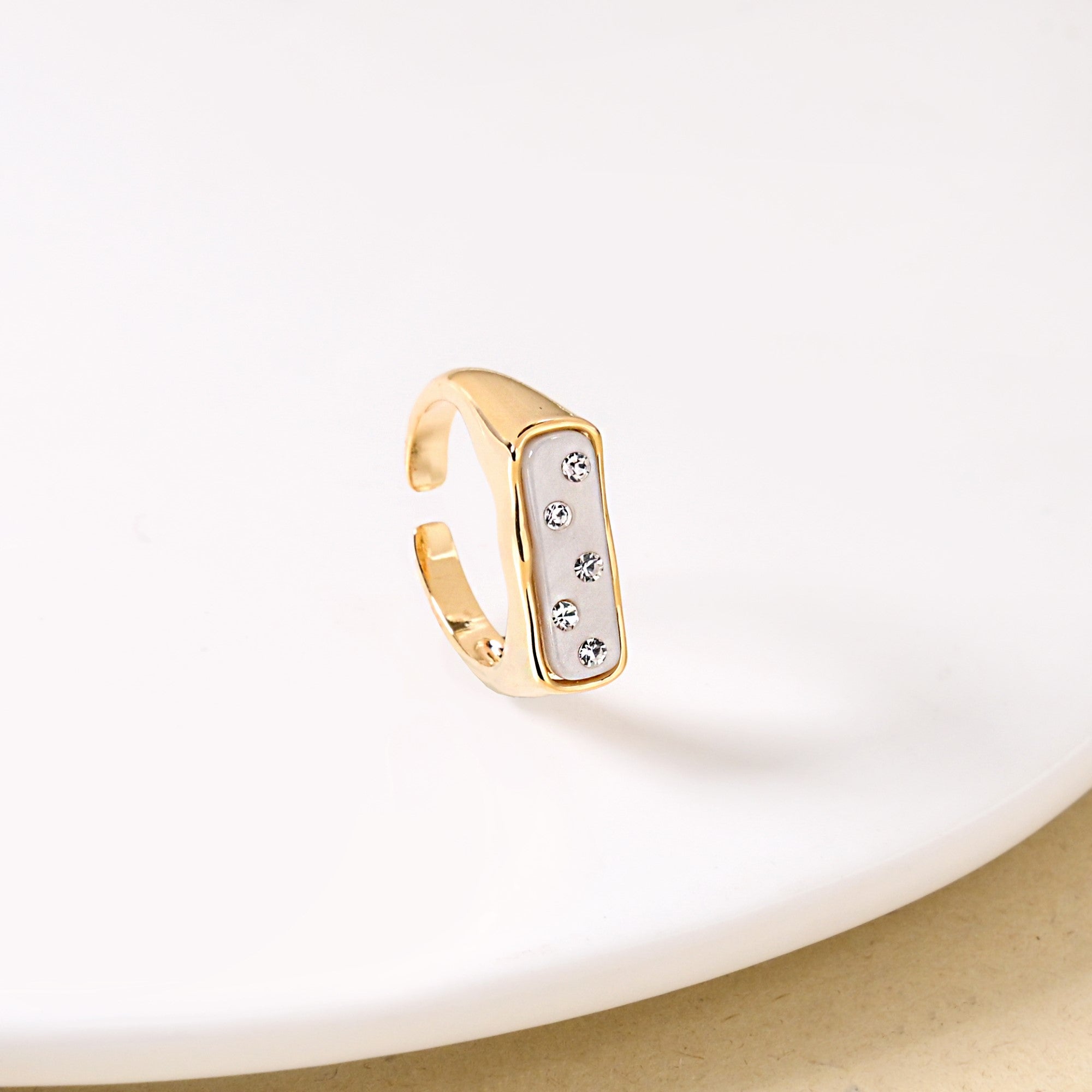 Ring Online - Premium White Domino Stone Studded Gold Ring | Nestasia
