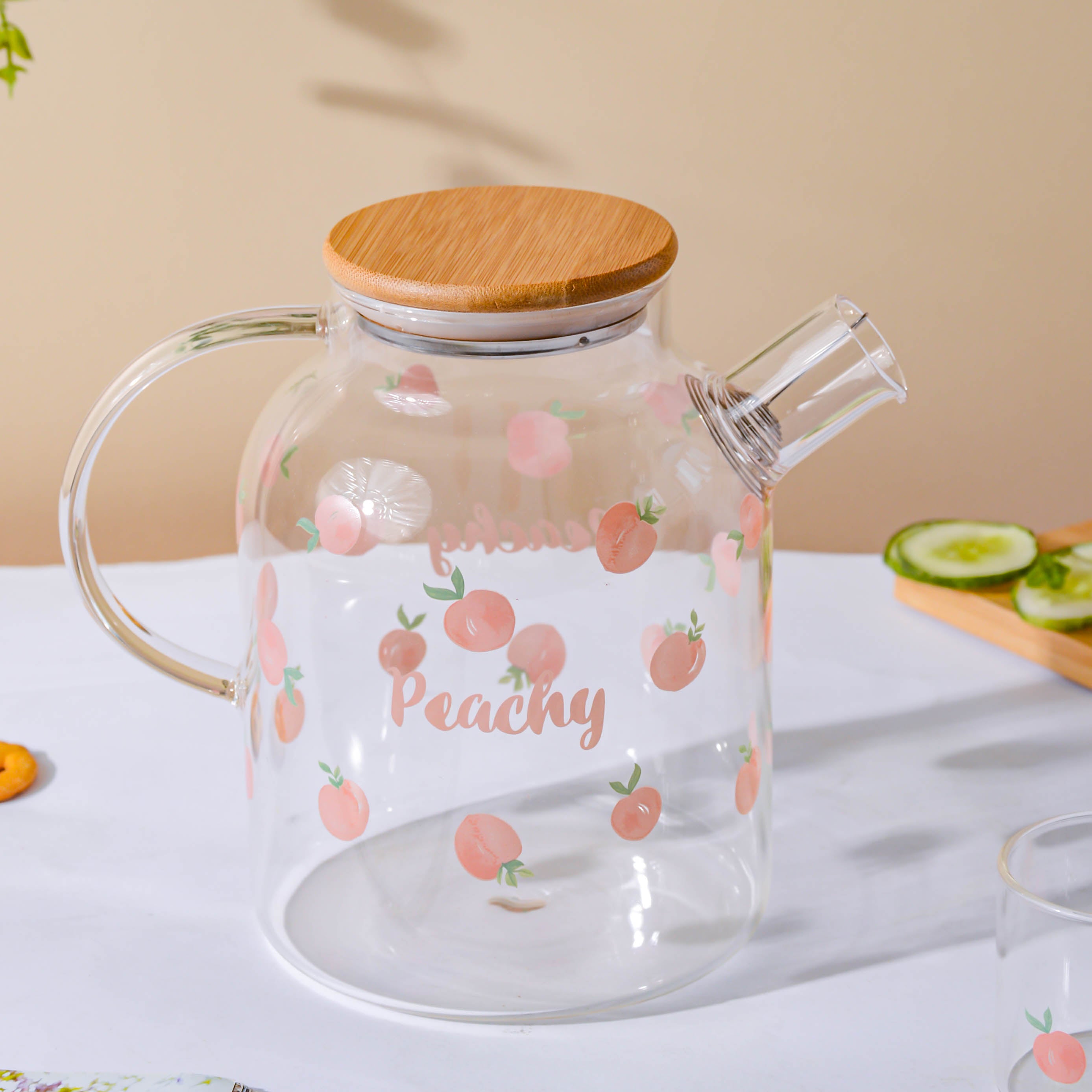 Peach Glass Teapot Large Pink Online - Premium Kettle | Nestasia