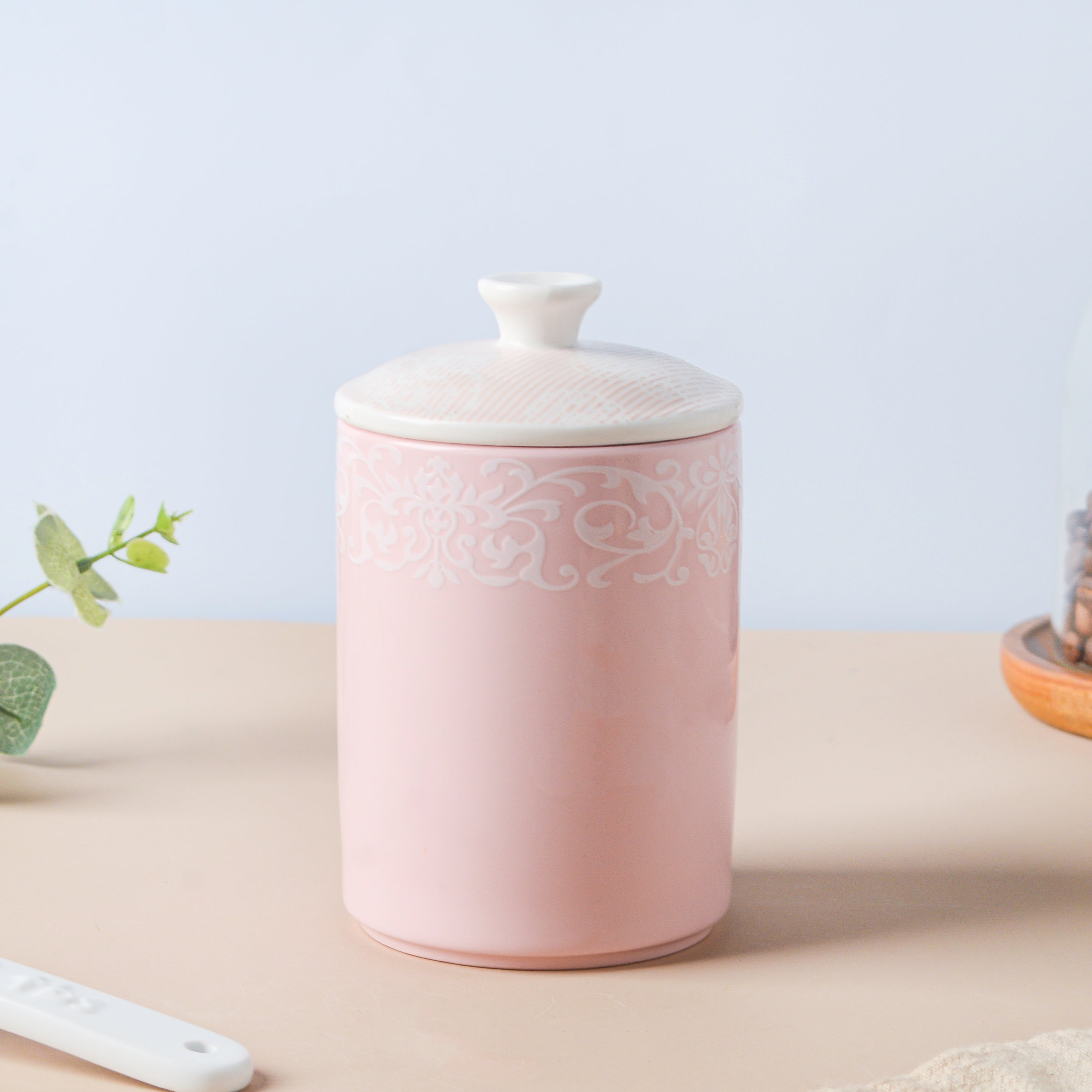 Riona Floral Ceramic Canister Pink Online - Premium Jar With Lid | Nestasia
