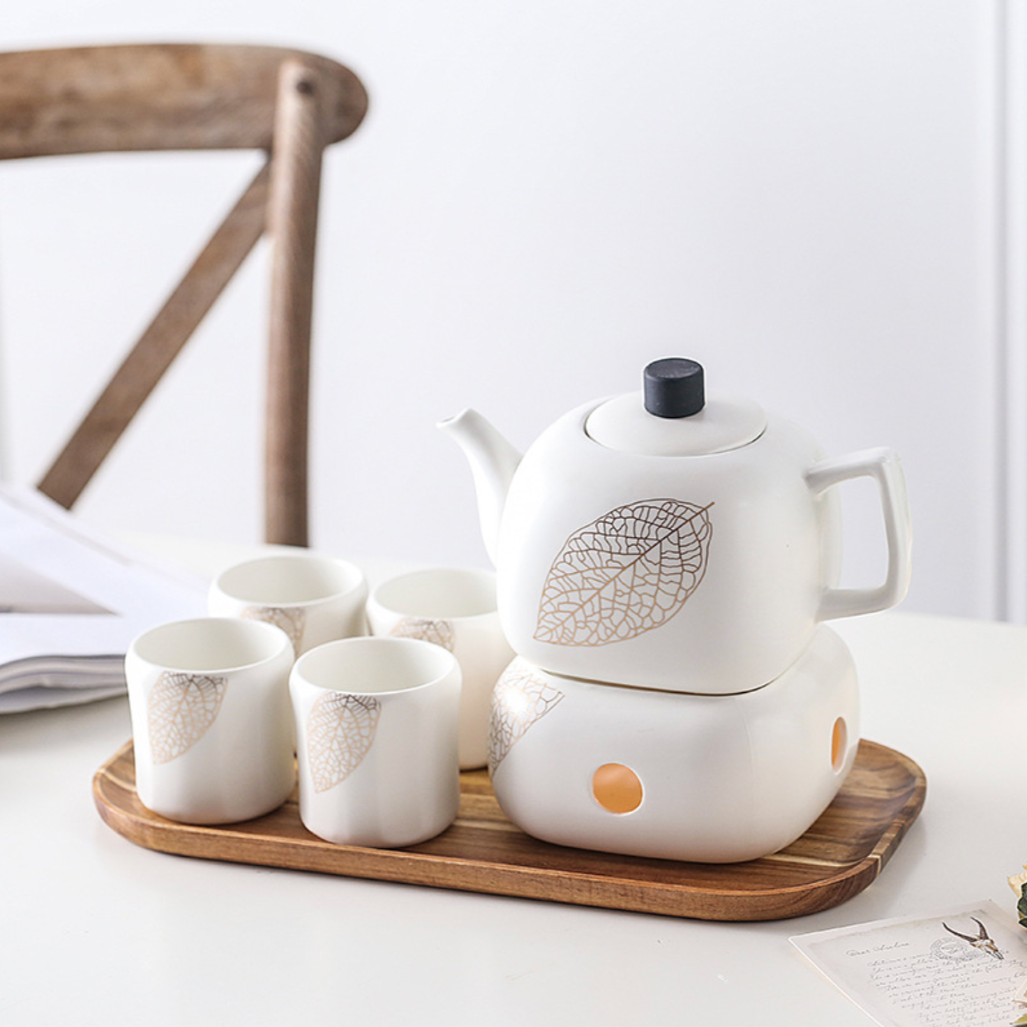 MAGNIFIQUE Tea Set - Natural White and Gold Leaf Online - Premium Tea ...