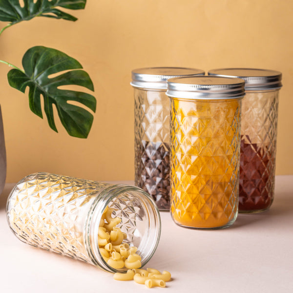 Textured Mason Jar Large Set of 4
