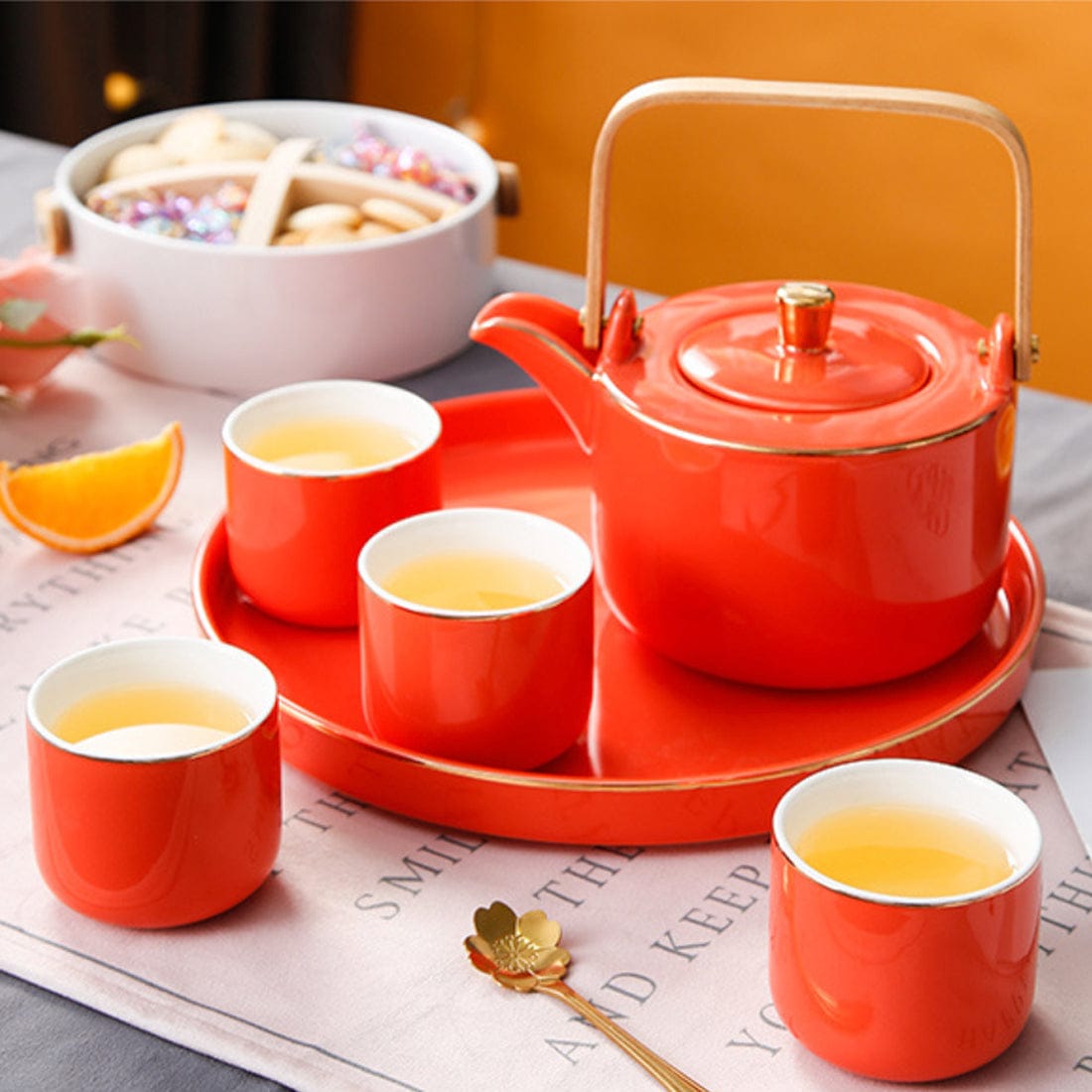 Luxury Tea Set Orange Online - Premium Tea Set | Nestasia