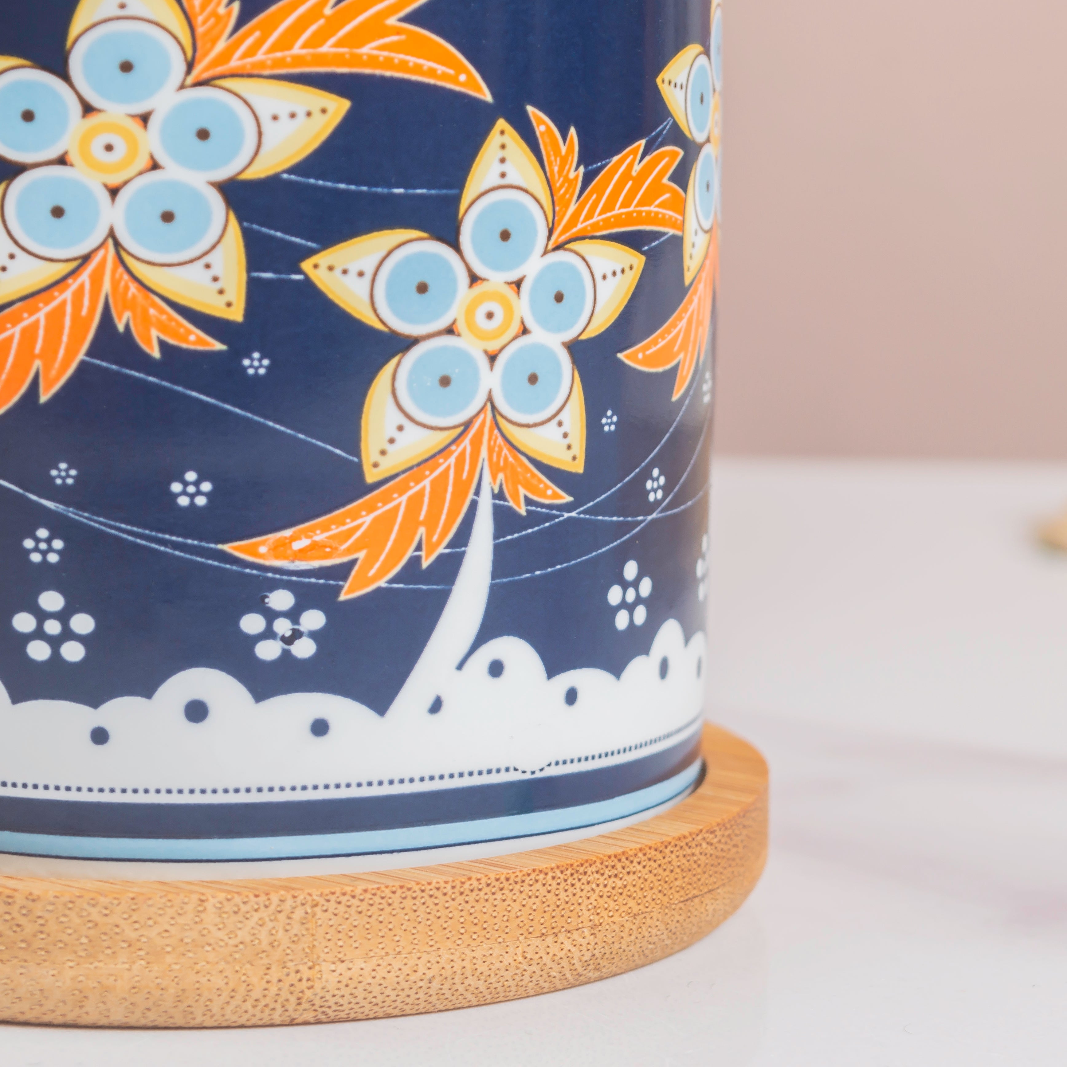 Bloom Fiesta Botanical Planter Blue With Wooden Coaster