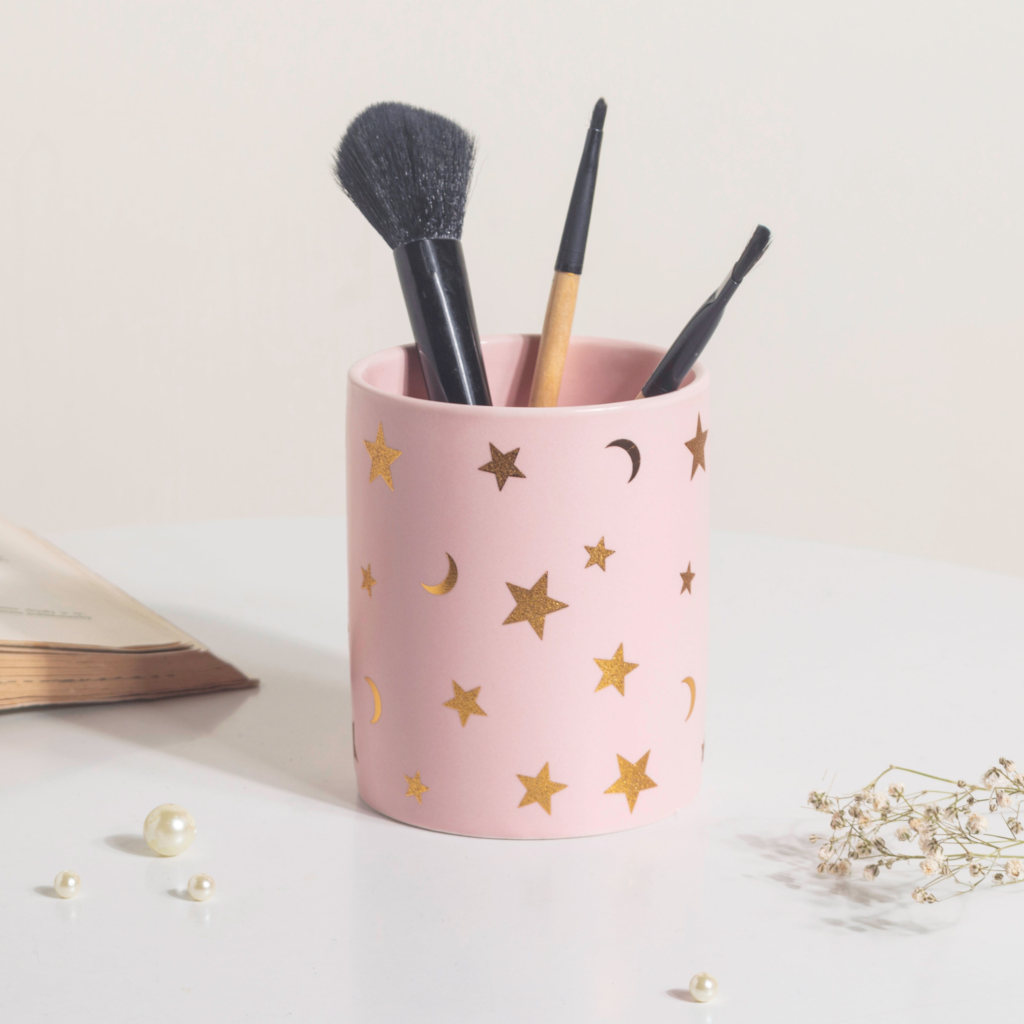 Stars and Moons Pink Ceramic Organiser Online - Premium toothbrush ...