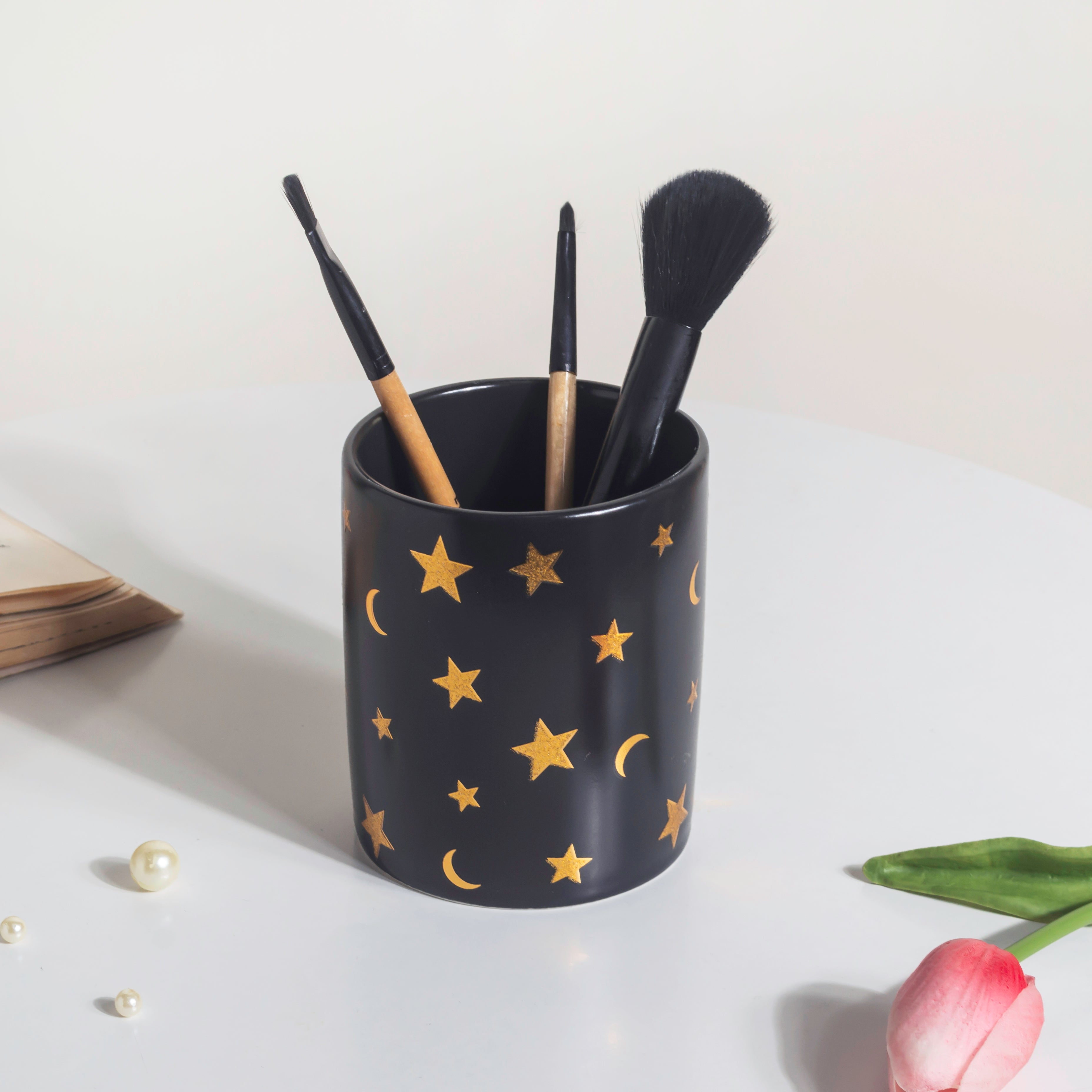 Stars and Moons Black Ceramic Organiser Online - Premium toothbrush ...