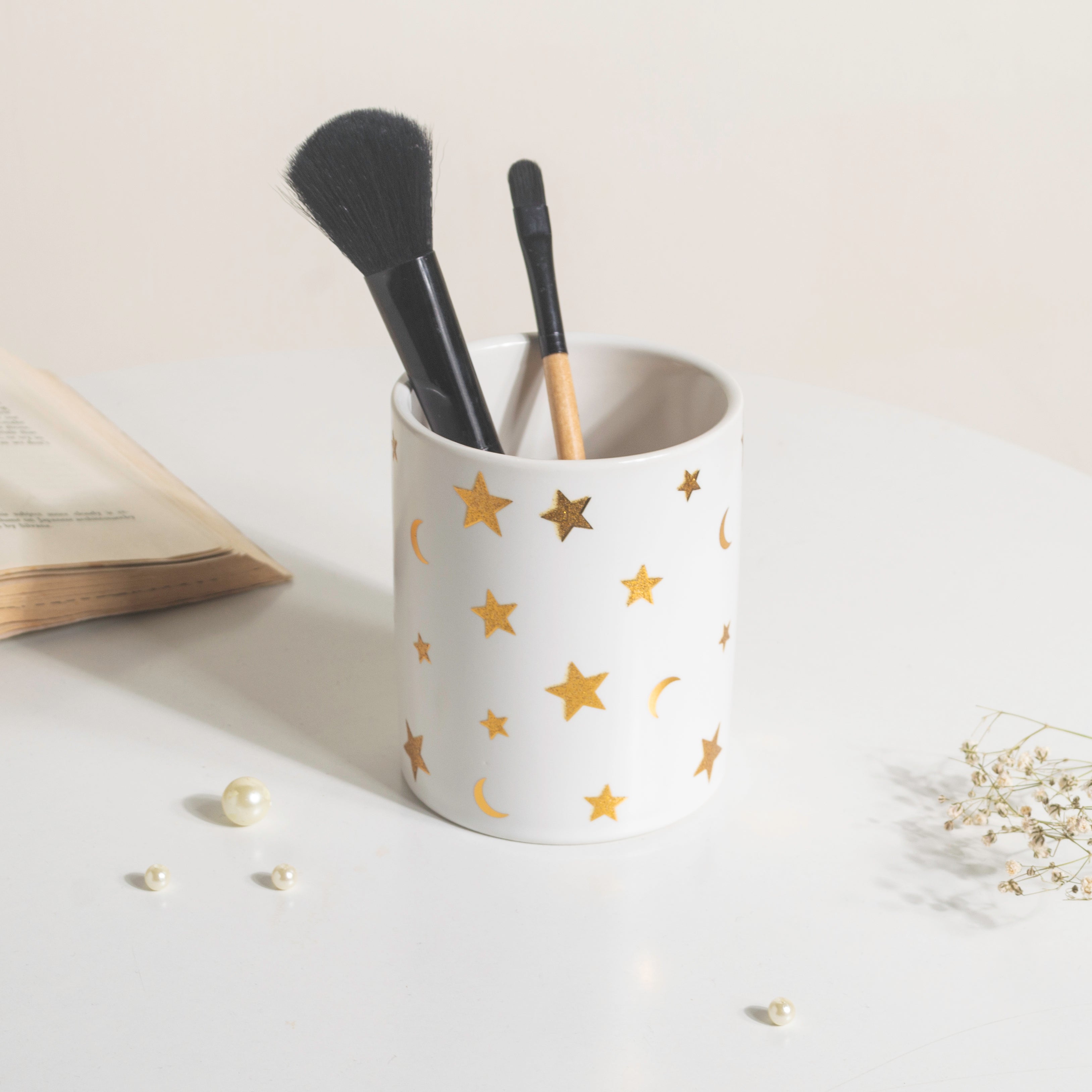 Stars and Moons White Ceramic Organiser Online - Premium Toothbrush ...