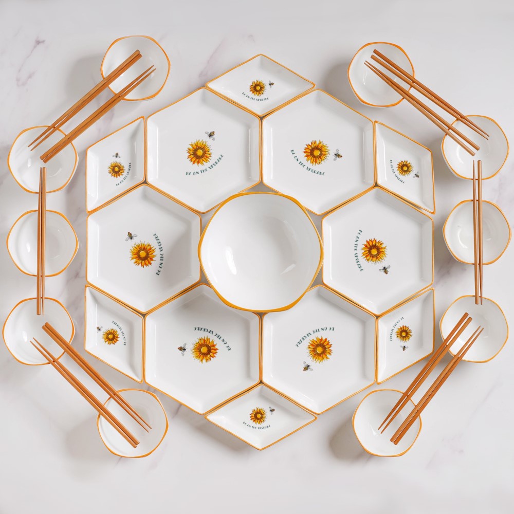 Hexagon Snack Set For 6 Online - Premium Dinner Set | Nestasia