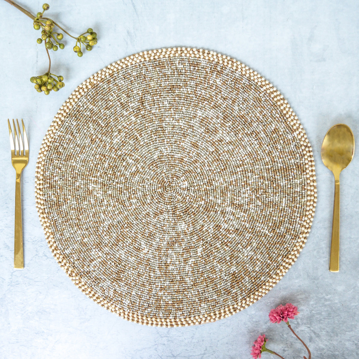 Beads Silver Gold Table Mat Online - Premium Table Mat | Nestasia