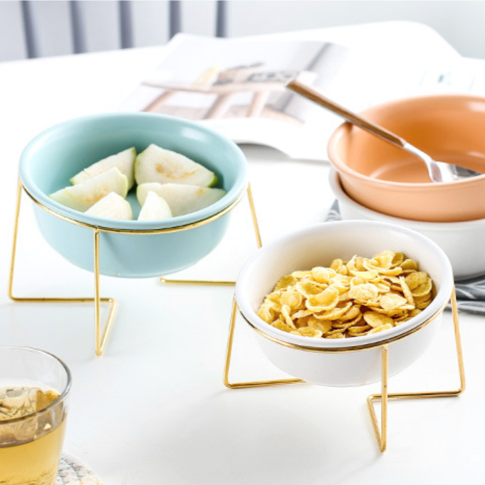 Ceramic Bowl With Metal Stand Blue 800 ml Online - Premium Serving Bowl ...