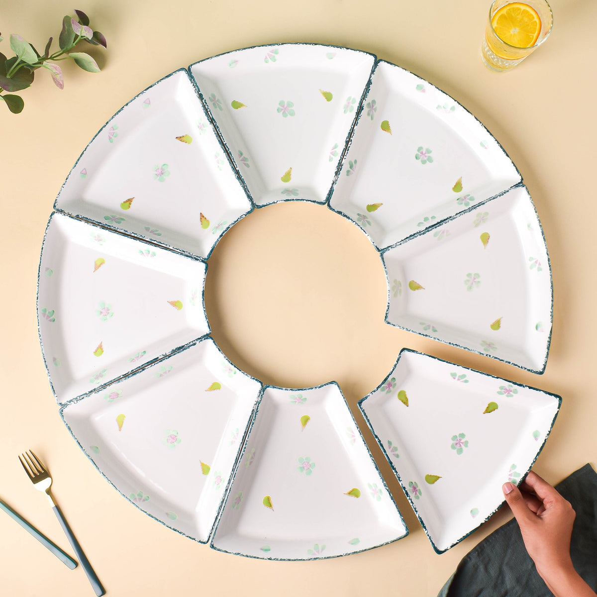 Green Floral Snack Plates Set Of 8
