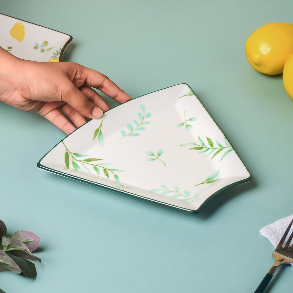 Leafy Ceramic Snack Plate 8 Inch