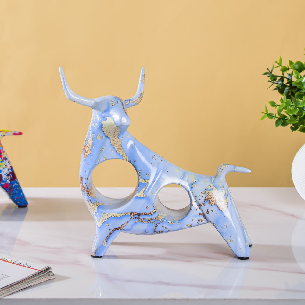 Bull Sculpture Resin Blue 8 Inch