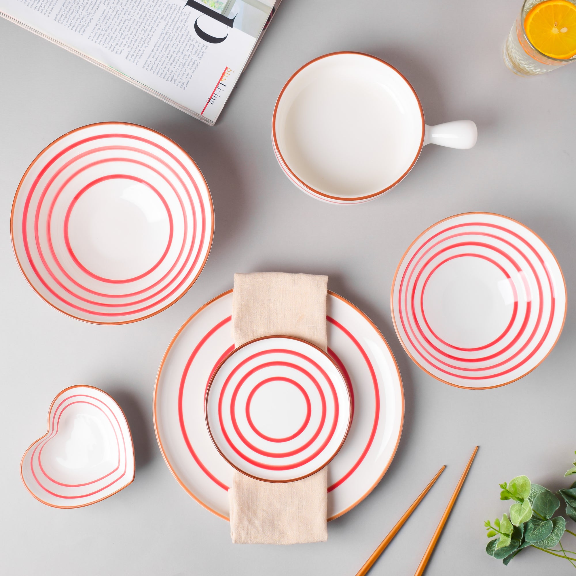 Spiral Red 22 Piece Dinner Set For 6 Online - Premium Dinner Set | Nestasia