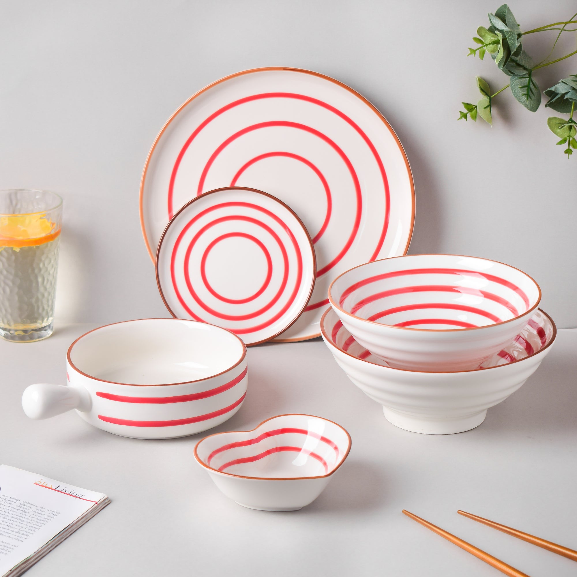 Spiral Red 22 Piece Dinner Set For 6 Online - Premium Dinner Set | Nestasia