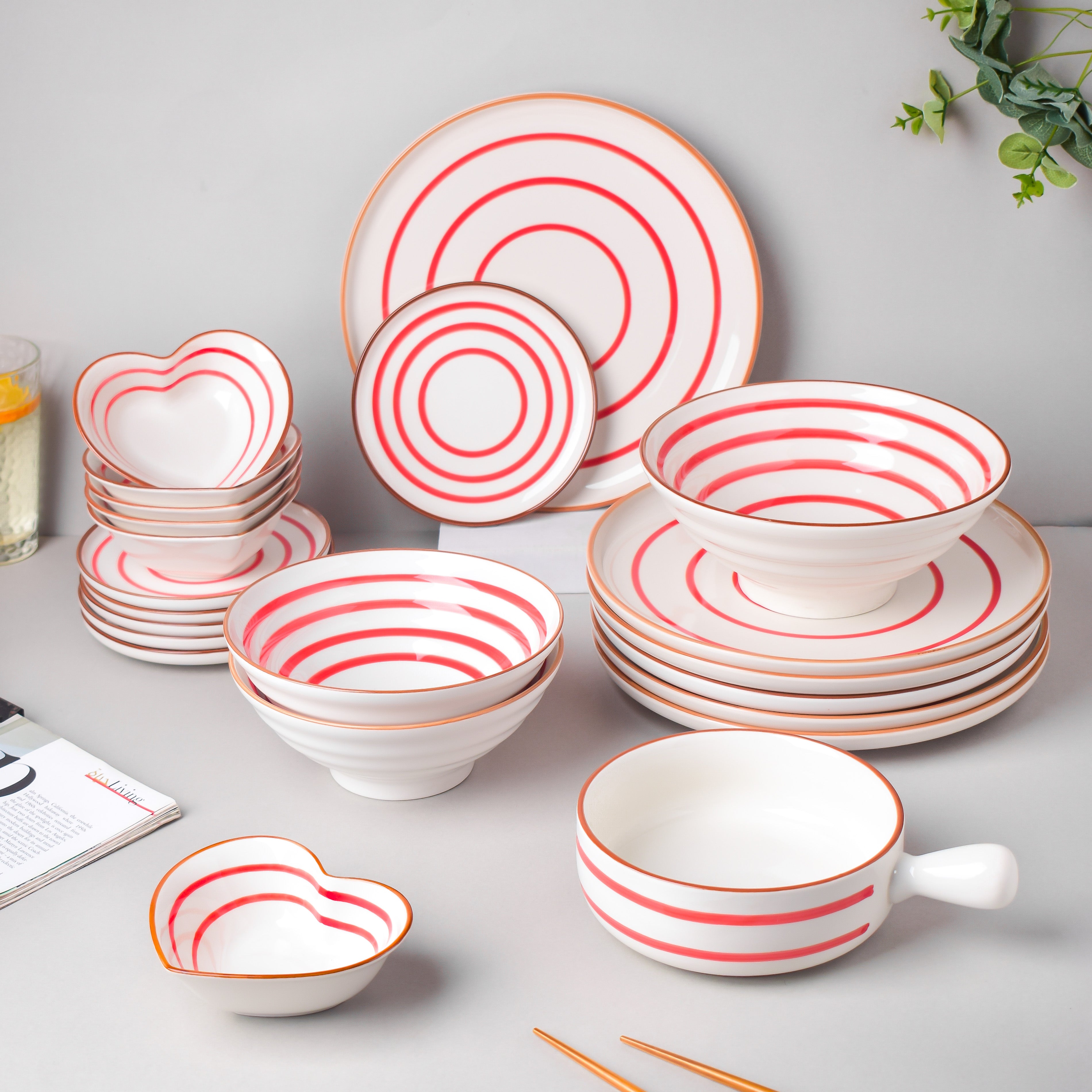 Spiral Red 22 Piece Dinner Set For 6 Online - Premium Dinner Set | Nestasia