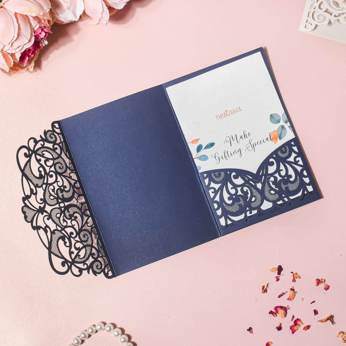 Blue Filigree Invitation Envelope Set of 10