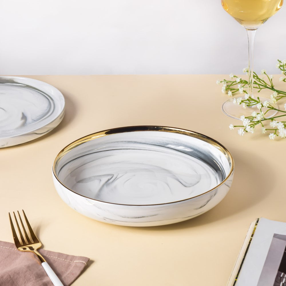 Marble Patterned Ceramic Deep Plate Grey 8 Inch Online - Premium Pasta ...