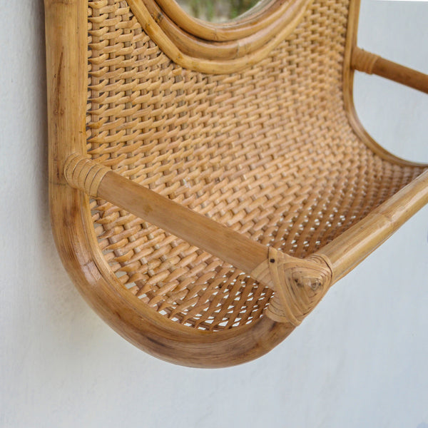 Cane Mirror with Shelf