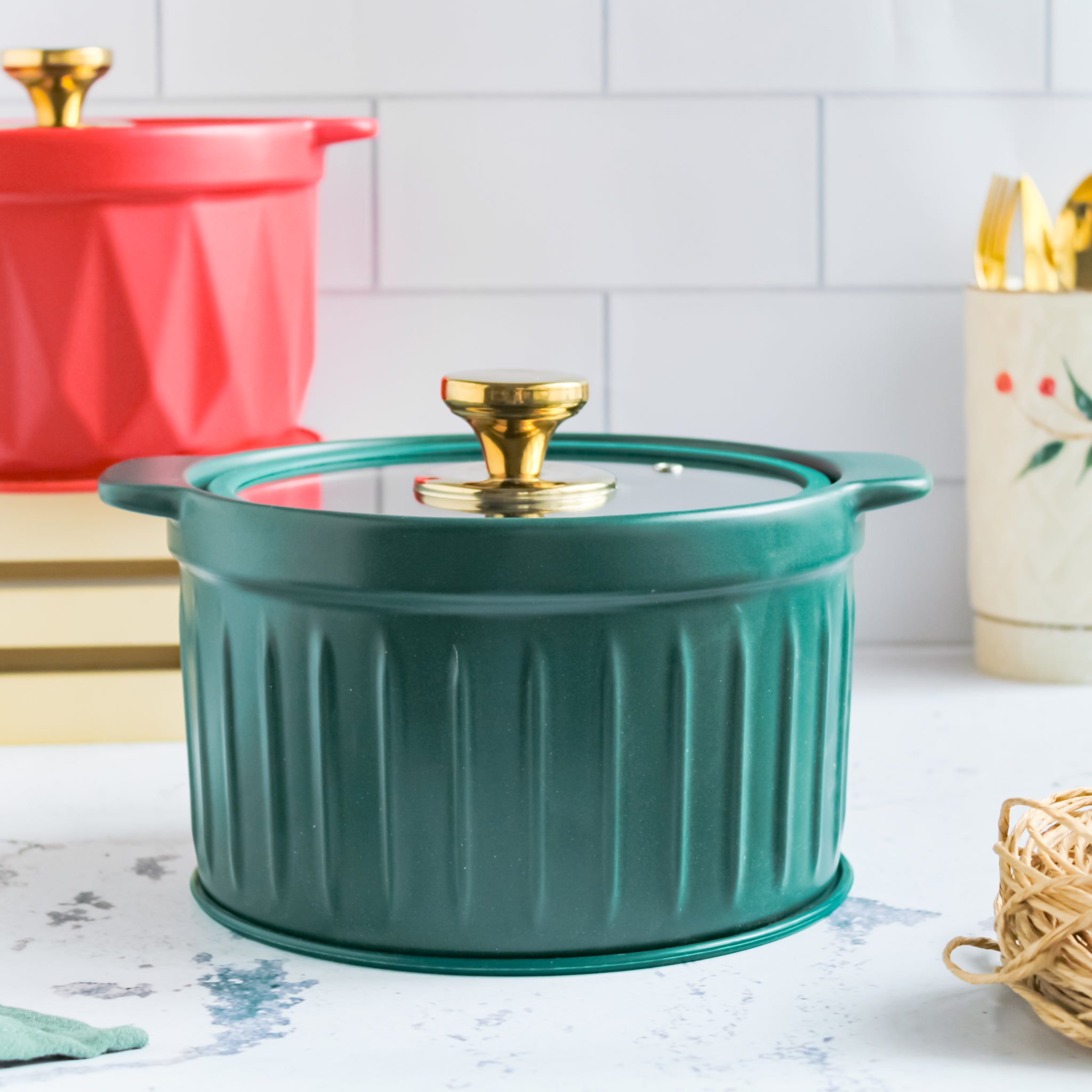 Cooking Pot with Glass Lid Green Online - Premium Cooking Pot | Nestasia