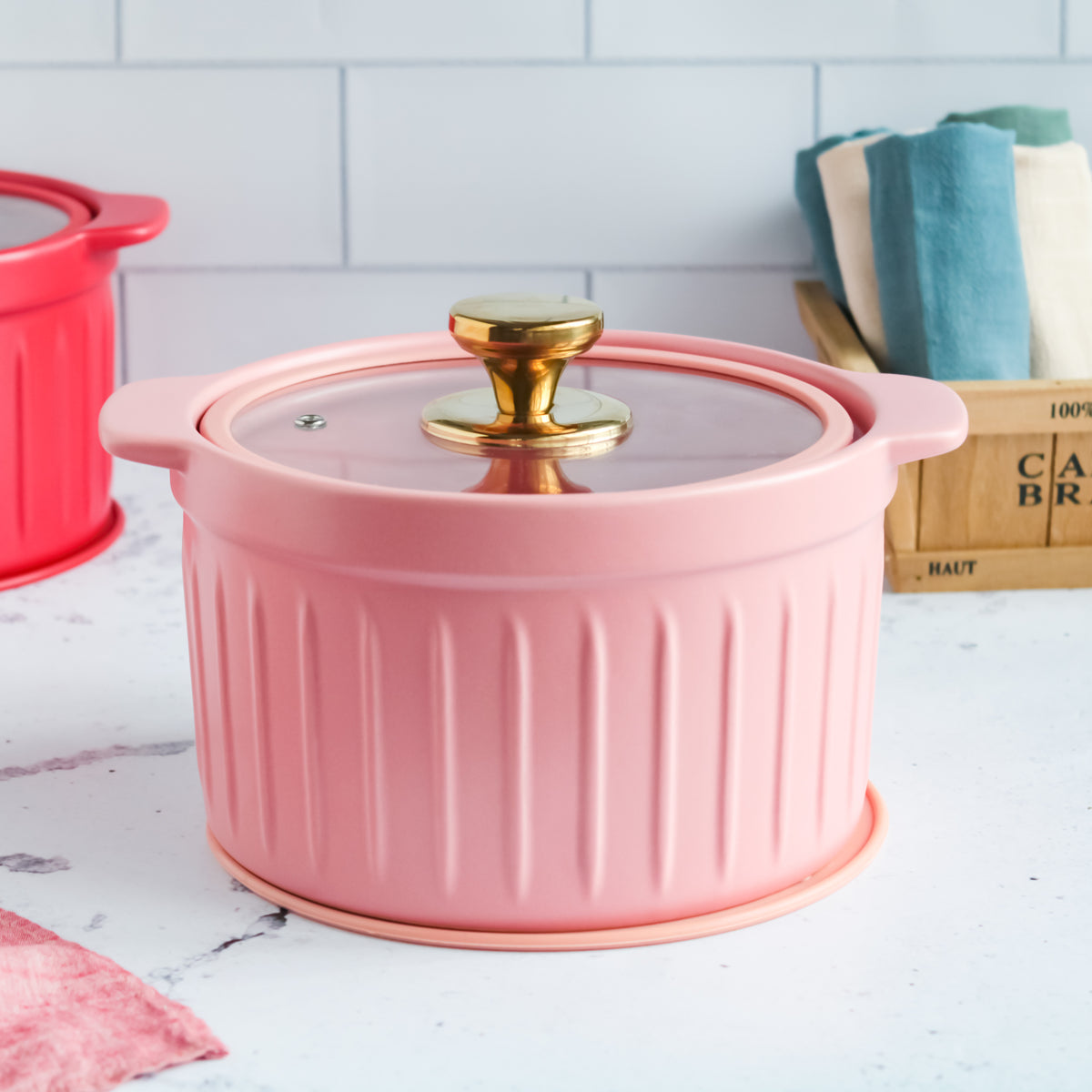 Cooking Pot with Glass Lid Pink